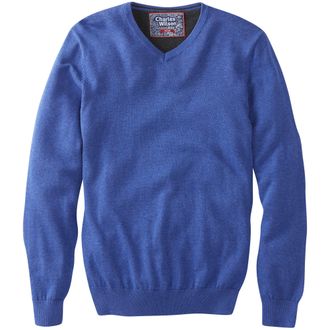 Charles Wilson Feinstrick Baumwollpullover mit V-Ausschnitt f&uuml;r Herren (L, Blue (0422))