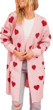 Generic Cardigan en tricot pour femme avec poche et col en V pour la Saint-Valentin 2026, rose, XL
