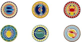 Excelsa Corfou Lot de 6 sous-verres, c&eacute;ramique, base en li&egrave;ge, diam&egrave;tre 10,5 cm, multi-d&eacute;cors