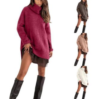 Generic Ensemble Mini Robe Et Pull &agrave; Col Roul&eacute; pour Femme Chic Et Elegant 2 Pi&egrave;ces Manches Longues Doux Grande Taille Pullover Et Robe D&eacute;bardeur avec Bordure 