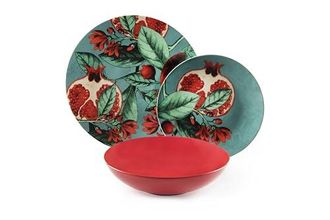 Excelsa Granada Service de vaisselle 18 pièces, décoration grenade, porcelaine et pierre