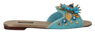 Dolce & Gabbana Blue Crystal Exotic Leather Sandalen - Blau