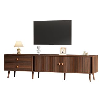 STILVORA Mobile Tv Con 2 Cassetti E 2 Ante Scorrevoli, Per Soggiorno, In Mdf, Noce, 180 &times; 40 &times; 46.5 Cm