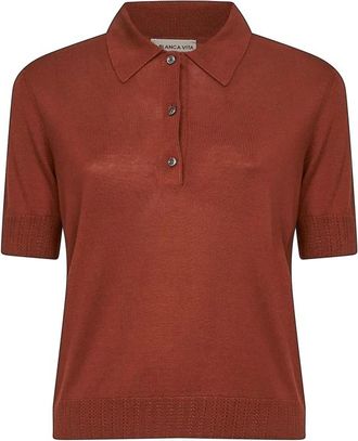 Blanca Vita Femme, Tops, Brun, Taille: 38 FR Pointelle Knit Polo
