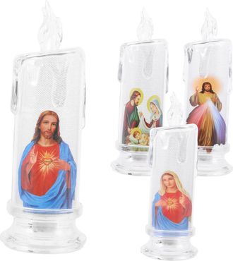 Pretyzoom LED Jesus Kerzenlicht 4 Stück mit Sockel Wiederverwendbare Dekorative Kerzenlampen für Haus Kirche Geburtstag Weihnachten Ostern Rauchfrei Sichere Lic
