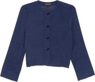 Emporio Armani Femme, Pulls, Bleu, Taille: 42 FR Haut &agrave; Manches Longues et Col Rond Sans Col