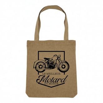 Fabulous Sac Shopping Tote Bag Aspect Lin - Le Meilleur Motard du Monde Mecanique Moto Cafe Racer Big Bike - Sac de Courses Toile Epaisse 360g Beige Naturel Ca