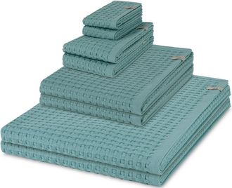 M&ouml;ve Piqu&eacute;e 8-teiliges Handtuch Set - 2X Seif-, 2X G&auml;ste-, 2X Duschtuch, 2X Handtuch - Waffelpiqu&eacute; Baumwolle, Extra Saugf&auml;hig & Weich, Kordelaufh&auml;nger, Pfl
