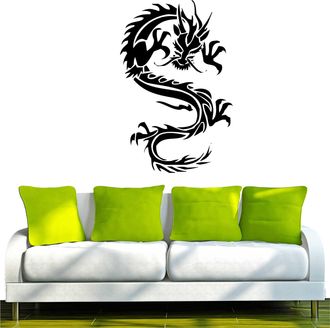 Indigos UG Wandtattoo Wohnzimmer - Wandaufkleber Drache China Japan Monster 80x52, schwarz w007 Drachen - Aufkleber Kinderzimmer Schlafzimmer K&uuml;che Badezimmer B&uuml;