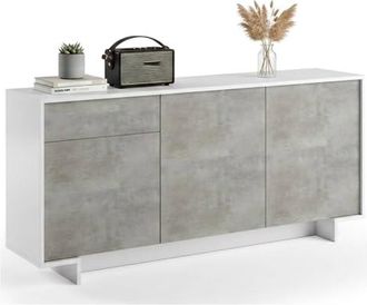 Dmora Sideboard Agrifoglio, Wohnzimmer-Sideboard, Wohnzimmer-Buffet mit 3 T&uuml;ren und 1 Schublade, 100% Made in Italy, 170 x 42 x 78 cm, Wei&szlig; und Zement