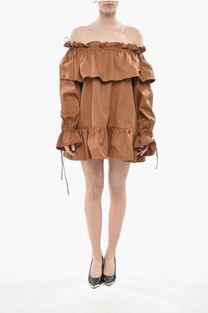 Saint Laurent Cotton Off-Shoulder Mini Dress with Ruffles size 40