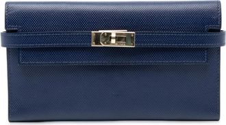 Herm&egrave;s Portemonnaie - Grain dH Leather Kelly Longue Wallet - Gr. unisize - in Blau - f&uuml;r Damen