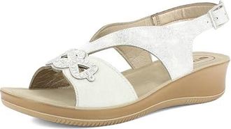 Inblu Sandales pour femme, bracelet r&eacute;glable et brillant, compens&eacute; 3,5 cm, semelle int&eacute;rieure en cuir synth&eacute;tique, Blanc, 37 EU