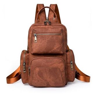 Nicole & Doris Sacs &agrave; Main Port&eacute;s Dos Femme Petit Sac a Dos R&eacute;tro Sac de Poitrine Sac &agrave; Dos Multipoches en Cuir PU Mini Daypacks pour College Travaille Voyage Carame