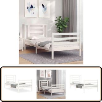vidaXL Massivholzbett mit Kopfteil Weiß - Holzbett - Kiefernholzbett - Weißes Bett - Einzelbett - Kleines Einzelbett