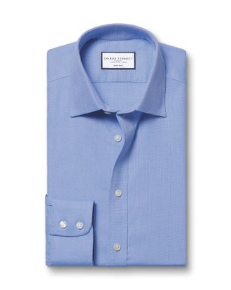 CHARLES TYRWHITT B&uuml;gelfreies Royal-Oxfordhemd - Ozeanblau Knopfmanschette