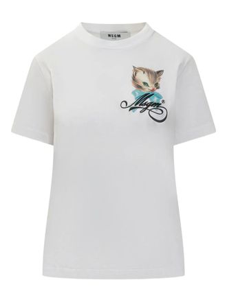 Msgm t-shirt à imprimé chat - Blanc