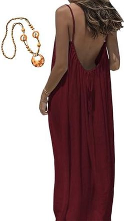 Generic Robe longue dos nu &agrave; bretelles spaghetti 2026 sans manches - Robe longue ouverte dans le dos - Robe d&eacute;t&eacute; pour le salon, la maison, les vacances, la pl