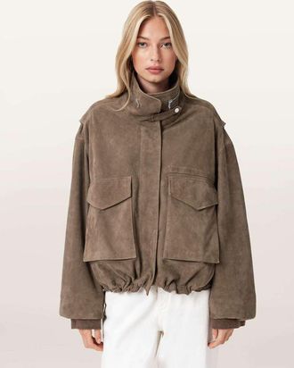 AllSaints Clay - Wildlederjacke in Walnussbraun-Brown