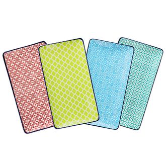 VANCASSO Servierplatten aus Porzellan, Serie MACARON - 4-teiliges rechteckiges Teller-Set (26,8 x 14,7 x H 2 cm), sp&uuml;lmaschinenfest, ideal f&uuml;r Party-Fingerfood