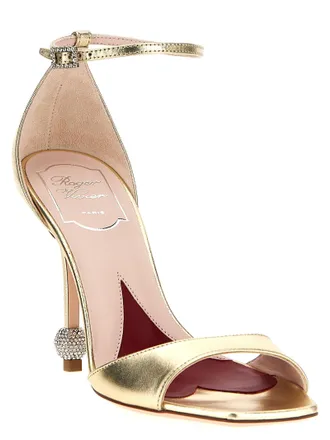 Roger Vivier Womens Metallic Calfskin Sandal Gold Leather Heels