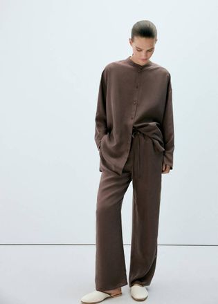 Mango Pantalon de pyjama 100 % soie marron - Femme - S - MANGO