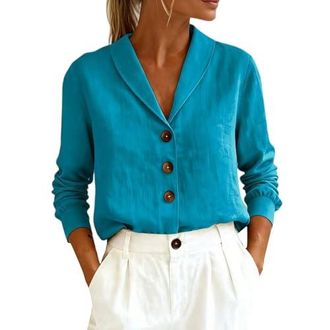 Generic Chemise pour Femmes Coton Et Lin Chic Loisir Chemisiers Et Blouses Et&eacute; Manche Longue &Agrave; Col V L&acirc;ches Haut L&eacute;g&egrave;re Respirant Tuniques &Agrave; La Mode Coton Et 