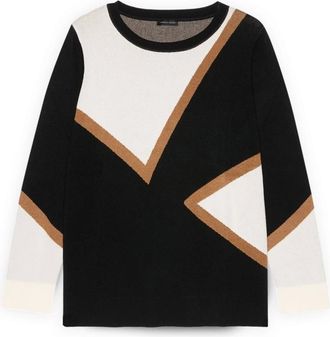 Fiorella Rubino Femme, Pulls, Noir, Taille: 38 FR Pull Col Rond Color Block