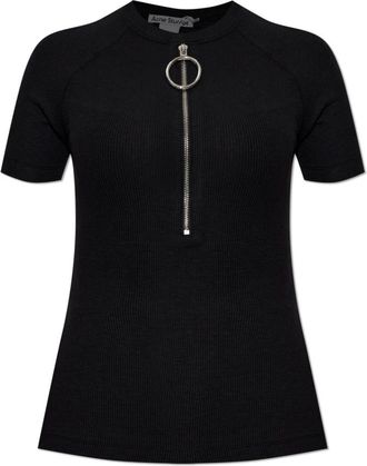 Acne Studios Femme, Blouses et Chemises, Noir, Taille: 36 FR T-shirt c&ocirc;tel&eacute; avec fermeture &eacute;clair