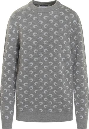 Marine Serre Homme, Pulls, Gris, Taille: M Moon Jacquard Knit Crewneck Sweater