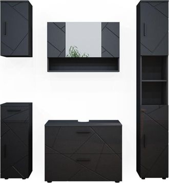 Vicco Ensemble de meubles de salle de bain Irma, Anthracite Haute brillance, 5 pi&egrave;ces