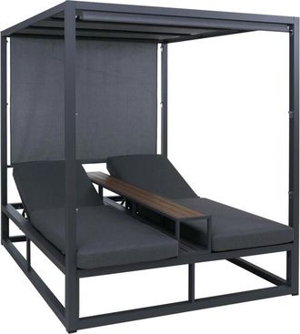 Hhg Alu Lounge-Gartenliege HHG-106, Sonnenliege Daybed, 10cm-Polster 220g/m&sup2; 196x165x196cm dunkelgrau, Polster dunkelgrau