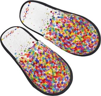 Generic Pantoufles Moelleuses Impression DArt &Agrave; Points Color&eacute;s Chaussures Hiver L&eacute;g&egrave;res Chaussons Pour Femme Int&eacute;rieur Chambre M