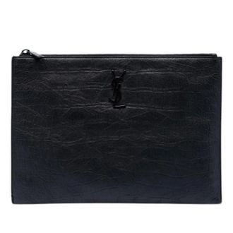 Saint Laurent Pre-owned Pochette Emboss&eacute;e Crocodile - Femme - Pre-owned - Noir - Taille: ONE Size