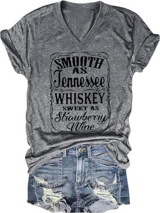 Generic T-shirt d&eacute;t&eacute; lisse comme Tennessee Whiskey Sweet As Berry Wine Tops Country Music Trendy Sports Loose Fit T-shirts mignons &agrave; manches courtes d&eacute;contrac