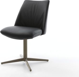 DELIFE Drehstuhl Elso-Flex Echt-Leder Schwarz Fußkreuz Effektfinish Titan 360° drehbar Taschenfederkern, Esszimmerstühle