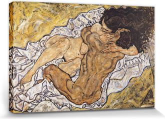 1art1 Egon Schiele Poster Die Umarmung, Die Liebenden II, 1917 Bilder Leinwand-Bild Auf Keilrahmen | XXL-Wandbild Poster Kunstdruck Als Leinwandbild 120x80 