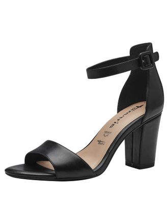Tamaris Damen Sandalen mit Absatz Leder Blockabsatz Sommer; BLACK/schwarz; 40 EU