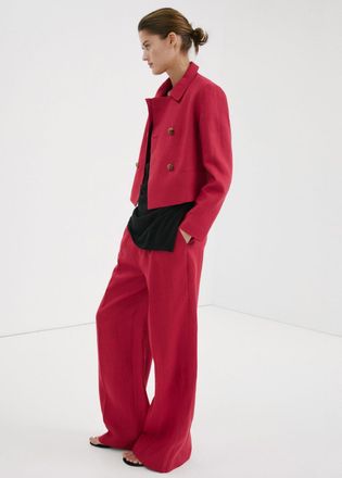 Mango Pantalon droit lin rouge - Femme - 32 - MANGO