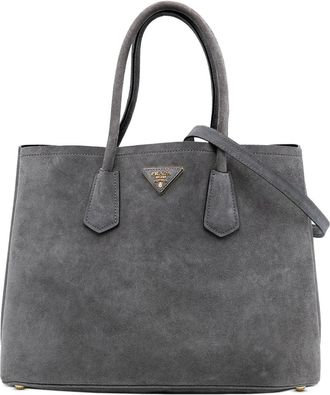 Prada Hobo Bags - Medium Scamosciato Double Satchel - Gr. unisize - in Grau - f&uuml;r Damen