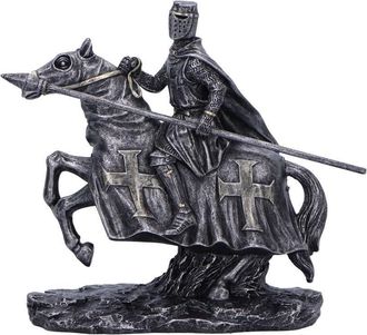 Nemesis Now Ritter Ready for Battle Figur Skulptur Metallic-Silber-Finish Mittelalterliche Kunst Dekor Pferderitter mit Schwert und Z&uuml;geln - zum Schutz
