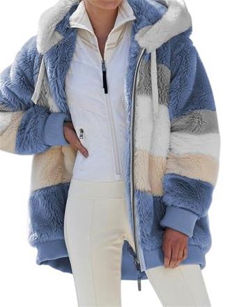 Generic Manteau pour femme en laine dagneau avec d&eacute;tails contrast&eacute;s, veste polaire, veste en peluche ample avec capuche en diff&eacute;rentes couleurs pour lautomne 