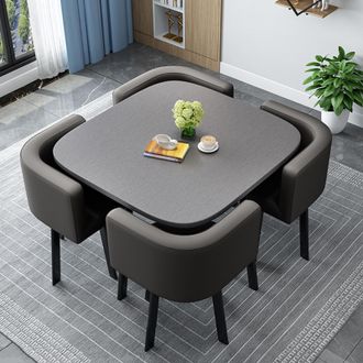 Generic Leather c, Tisch Und St&uuml;hle Set Rundes/Quadratisches Essgruppe Tisch Mit 4 Schwarzer St&uuml;hlen F&uuml;r Esszimmer K&uuml;che Wohnzimmer Platzsparende K&uuml;chentische