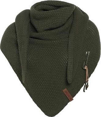 Knit Factory Coco Châle Tricoté - Foulard Triangle - Foulard femme pour lautomne et lhiver - Écharpe Femme - Châle Femme - 100% Fabriqué en Europe - Khaki - 190x85