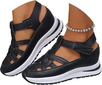 Minetom Sandale Femme Compens&eacute;es Mules &Eacute;t&eacute; Confort Et Nu-Pieds Plateforme Chaussures Basket Bout Ferm&eacute; Bride Cheville A1 Noir 39 EU