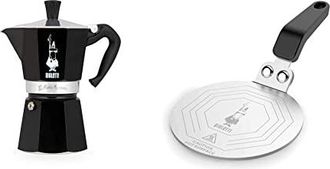 Bialetti 4953 Espressokocher Moka Express für 6 Tassen in schwarz, Aluminium & Moka Induktionskochteller Adapter für die Verwendung von Kaffeekannen und Kochge