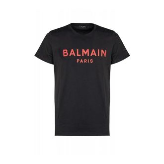 Balmain Homme, Tops, Noir, Taille: L T-shirt Noir en Coton avec Logo Imprim&eacute;