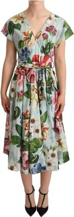 Dolce & Gabbana Femme, Robes, Multicolore, Taille: 42 FR Robe Verte à Fleurs Col en V