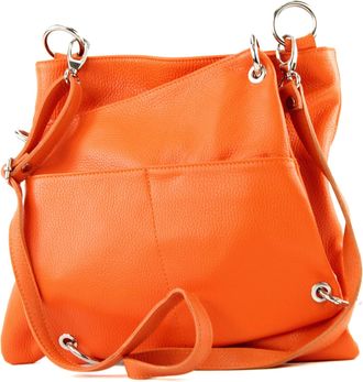 modamoda.de T140 - ital Messengertasche Umh&auml;ngetasche 2in1 Leder, Farbe:Signalorange