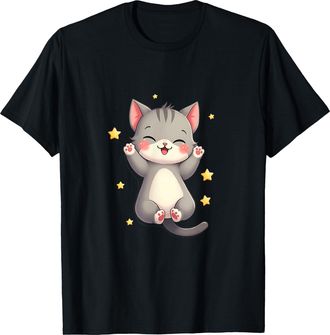 Mapanoli Design S&uuml;&szlig;e Katze mit Sternen - Kawaii K&auml;tzchen Katzenliebhaber T-Shirt